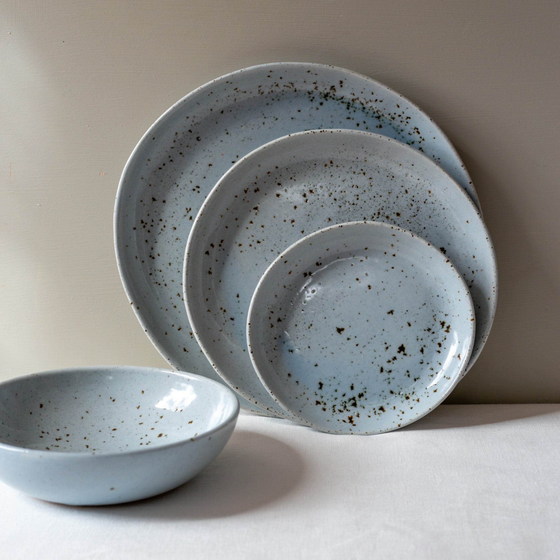 Maya - Handmade Dinner Set in Blue Speckle by Palinopsia Ceramics